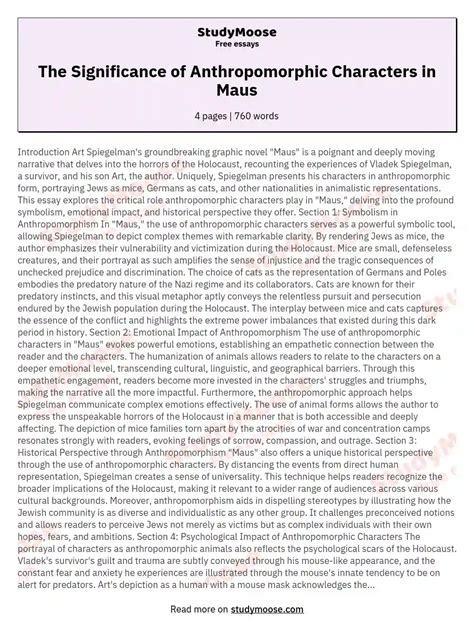 The Significance Of Anthropomorphic Characters In Maus Free Essay Example
