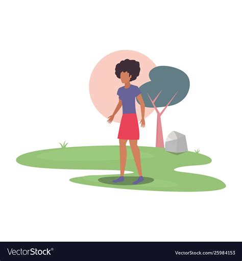 Woman With Tree Sun In Outdoors Royalty Free Vector Image