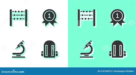 Set School Backpack Abacus Microscope And Medal Icon Vector Stock Vector Illustration Of