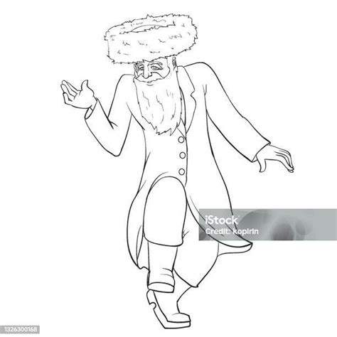 스케치 하시딕 모자를 쓴 유대인이 유쾌하게 춤을 추고 기뻐하며 색칠공부 흰색 배경에 고립된 물체 벡터 일러스트 고대의에 대한 스톡 벡터 아트 및 기타 이미지 Istock