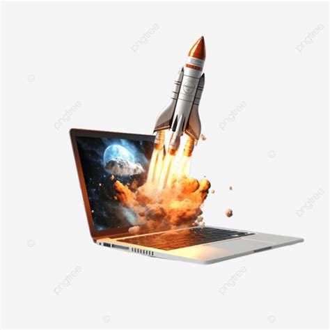 Ai Generated Launching Space Rocket From Laptop Screen Rocket Laptop Screen Business Png