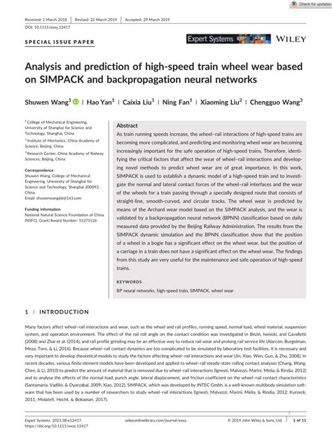 Pdf Analysis And Prediction Of High Speed Train Wheel Wear Based On Simpack And
