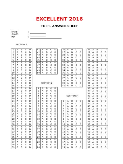Excellent 2016 Toefl Answer Sheet Pdf