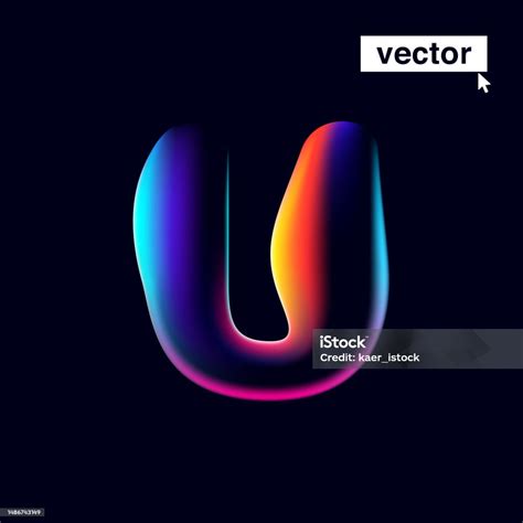 네온 글리치가 있는 U 문자 로고 이중 노출과 환상 효과가 있는 여러 가지 빛깔의 그라디언트 기호 속도에 대한 스톡 벡터 아트 및 기타 이미지 Istock