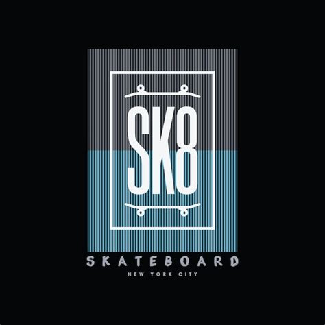 스케이트보드 일러스트 타이포그래피 티셔츠 디자인 프리미엄 벡터