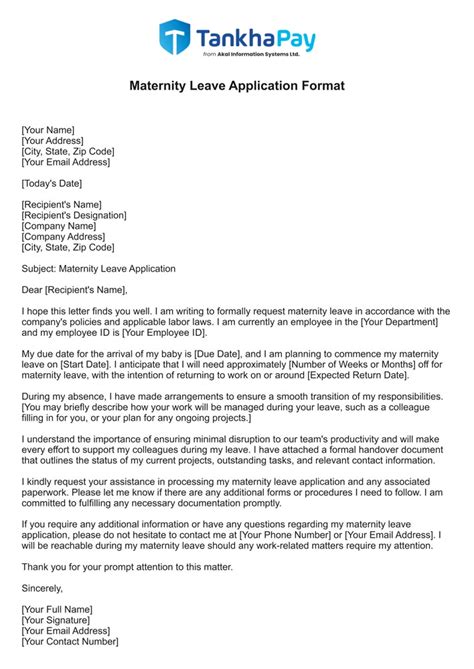 Maternity Leave Application Format Word And Pdf Templates