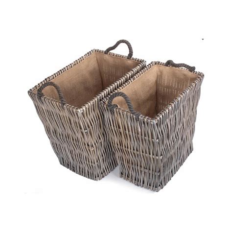 Set Of 2 Rectangular Grey Log Baskets Stylish And Robust Log Storage