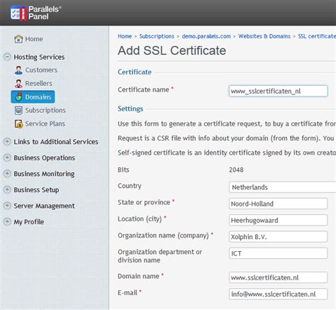 Plesk 11 Generate Csr