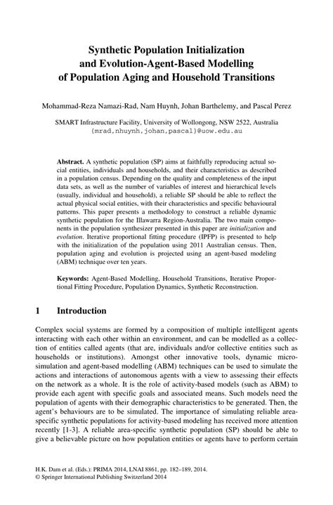 Pdf Synthetic Population Initialization And Evolution Agent Based