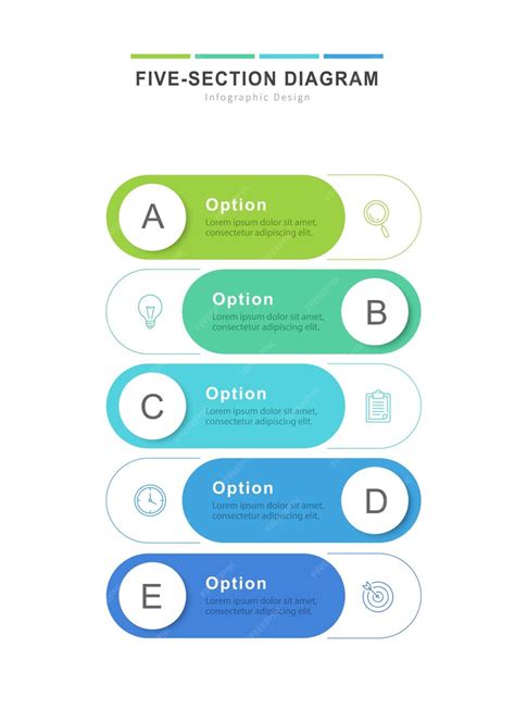 다섯 섹션 다이어그램 인포 그래픽 프리미엄 벡터