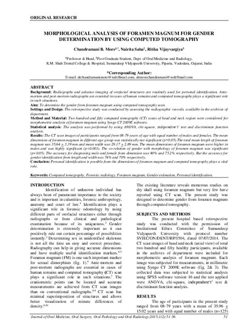 Pdf Morphological Analysis Of Foramen Magnum For Gender Determination
