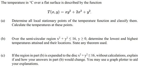 solved the temperature in deg c over a flat surface is described by