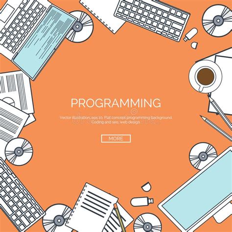 vector illustration lined flat computing background programming
