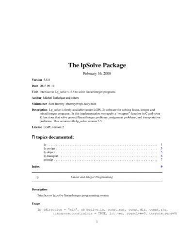 The Lpsolve Package Nextag Supports Open Source Initiatives