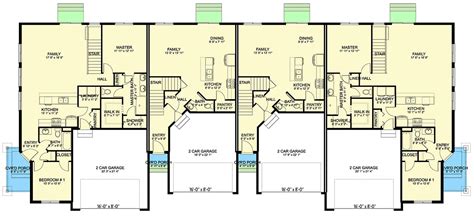 Traditional Fourplex House Plan With 2 Car Garage Per Unit 5651 Sq Ft