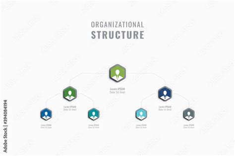 Vertical Business Hierarchy Of The Company Template Multicolor Hexagonal Elements With Person