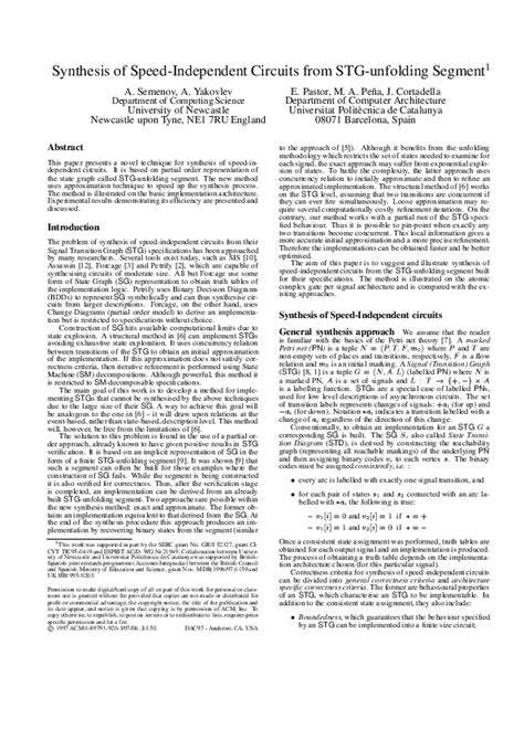 pdf synthesis of speed independent circuits from stg unfolding segment