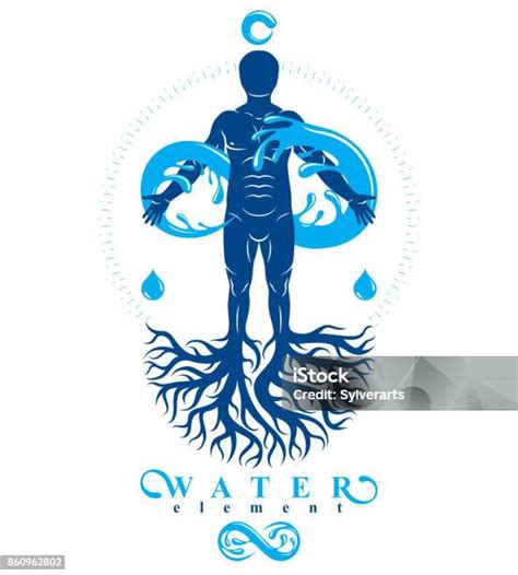 벡터 일러스트 레이 션의 인간 나무 뿌리와 무한 상징 강한 선수 물 시작에서 구성 됩니다 인간의 물 소비 아이디어입니다 개념과 주제에 대한 스톡 벡터 아트 및 기타 이미지