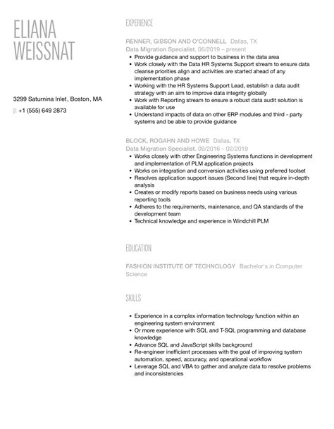 Data Migration Specialist Resume Samples Velvet Jobs