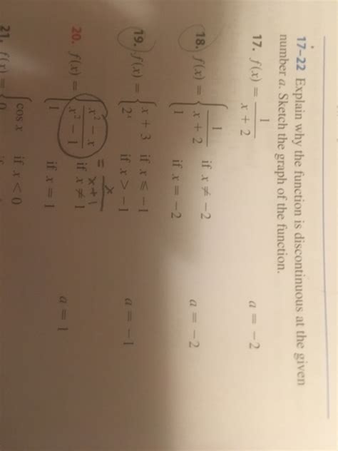 solved 17 22 explain why the function is discontinuous at