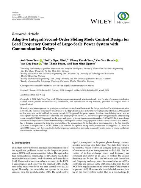 Pdf Adaptive Integral Second Order Sliding Mode Control Design For Load Frequency Control Of