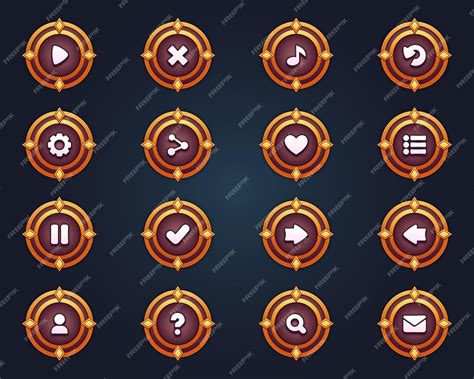 Premium Vector Set Of Brown Buttons For Mobile Games Game Interface Cartoon Ui Buttons Set