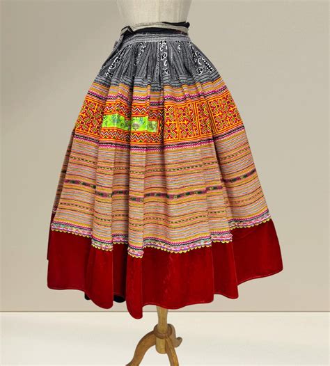 Hmong Handmade Embroidered Vintage Skirt Handmade Hill Tribe Skirt