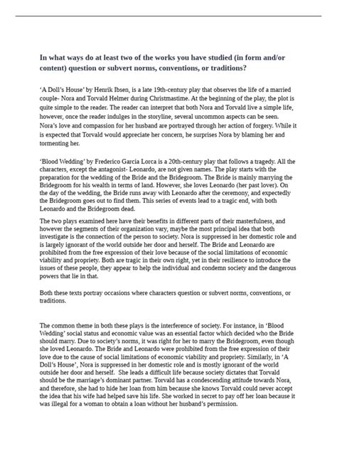 Compaarative Analyisis 2 Pdf A Dolls House