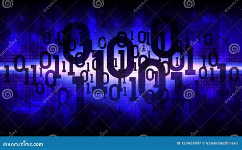 Abstract Futuristic Shining Cyberspace With Binary Code Matrix Blue