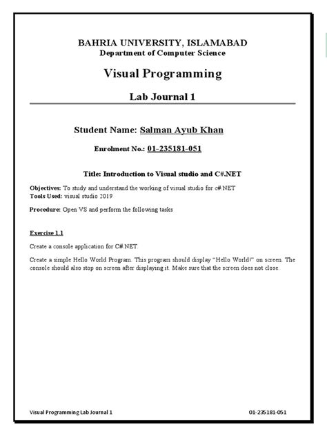 Visual Programming Lab Journal 1 Download Free Pdf C Sharp