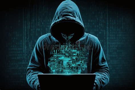 A Hacker Utilizing An Abstract Laptop Featuring A Digital Interface With Binary Code Ai Stock