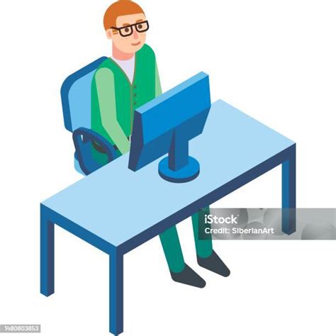 컴퓨터 벡터 원격 작업 아이콘에서 일하는 남자 3차원 형태에 대한 스톡 벡터 아트 및 기타 이미지 3차원 형태 경영자