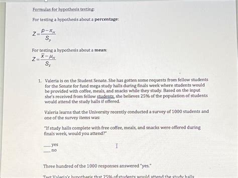 Solved Formulas For Hypothesis Testing For Testing A