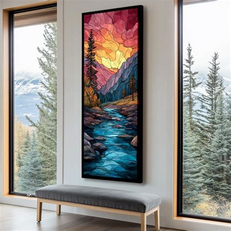 Tall Thin Modern Nature Wall Art Long Vertical Abstract Stained Glass