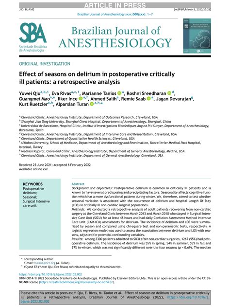Pdf Effect Of Seasons On Delirium In Postoperative Critically Ill Patients A Retrospective