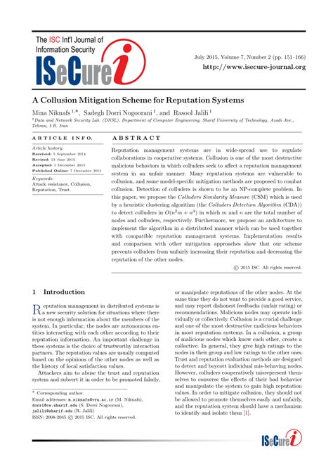 Pdf A Collusion Mitigation Scheme For Reputation Systems