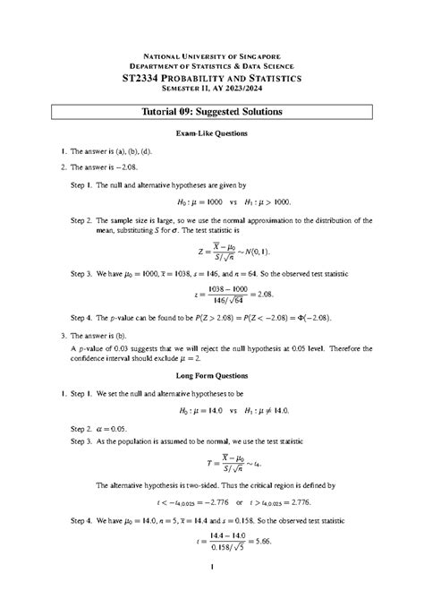 tut09 sol solution to tutorial questions national university of