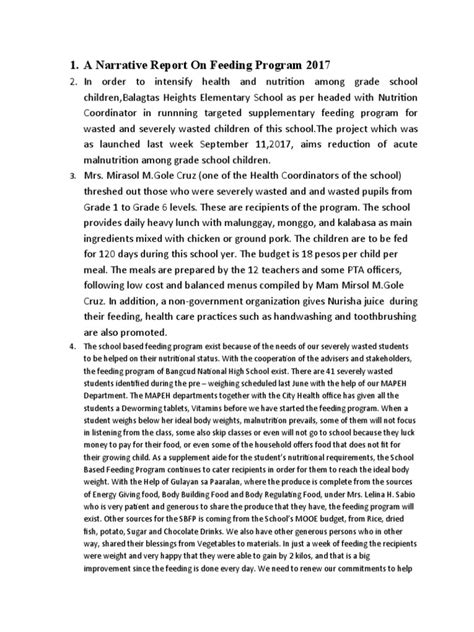 A Narrative Report On Feeding Program 2017 Pdf Foods Food And Drink