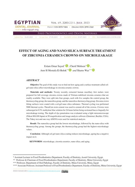 Pdf Effect Of Aging And Nano Silica Surface Treatment Of Zirconia Ceramics Crowns On Microleakage