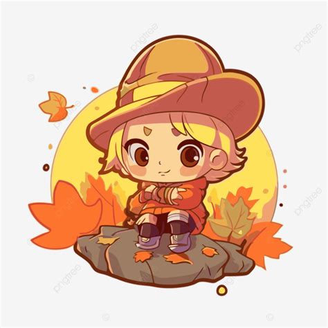 가을 단풍과 바위에 앉아 만화 캐릭터 벡터 가을 상표 만화 Png 일러스트 및 벡터 에 대한 무료 다운로드 Pngtree