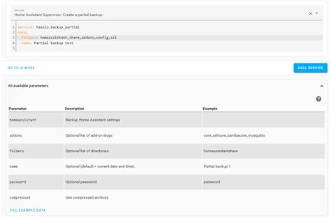 partial backup service call not working trying to build automation for