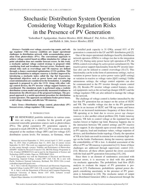 Pdf Stochastic Distribution System Operation Considering Voltage