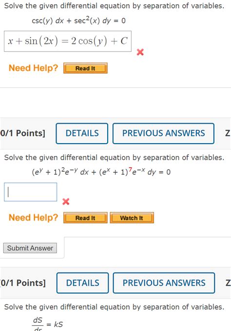 Solved Solve The Given Differential Equation By Separation Chegg