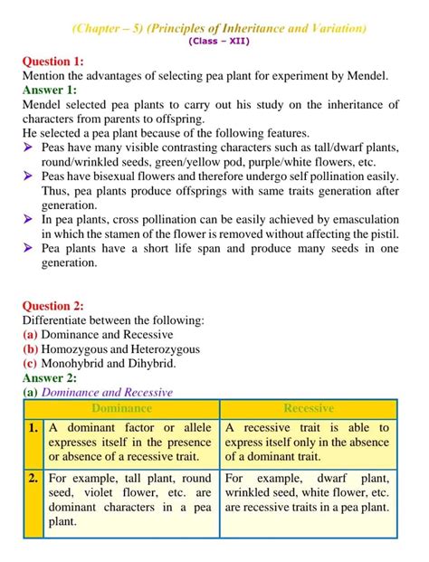 Mp Board Solution Class 12th Biology Chapter 5 Principle Of Inheritance