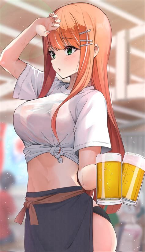 Sezok Shiun Sumika Gakuen Idolmaster Idolmaster Highres Girl Abs Alcohol Arm Up Beer