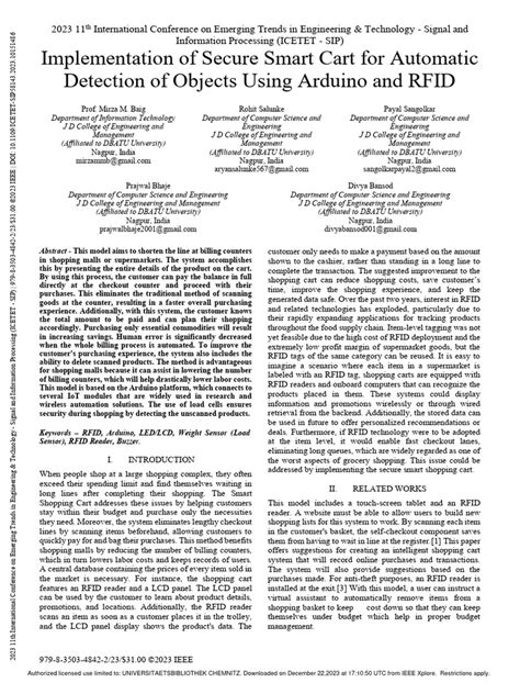 Implementation Of Secure Smart Cart For Automatic Detection Of Objects Using Arduino And Rfid Pdf