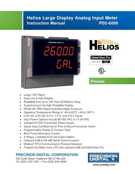 pdf helios large display analog input meter instruction manual · a