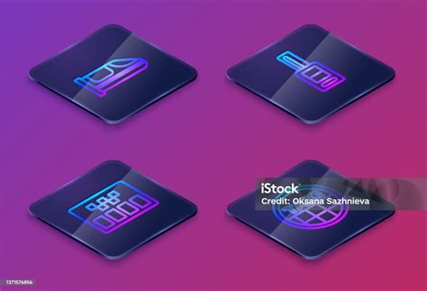 원격 및 자동차 지붕이있는 등대 선 고속 열차 택시 미터 자동차 키를 설정합니다 파란색 정사각형 버튼 벡터 3차원 형태에 대한