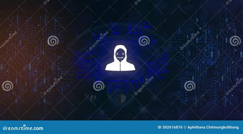 Hacker Icon On Circuit Diagram Abstract Pattern Cyber Security Concept Stock Illustration
