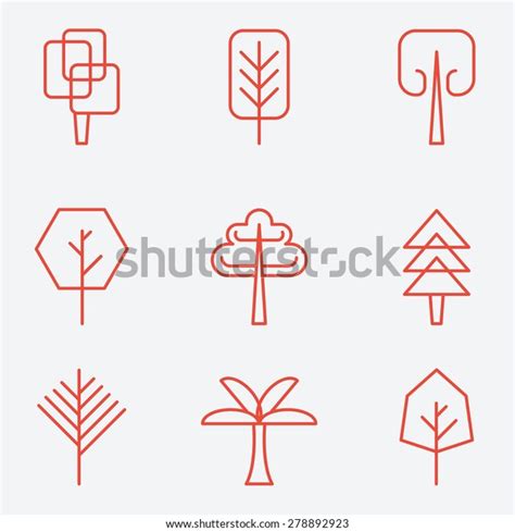 Tree Icons Flat Design Thin Line Stock Vector Royalty Free Shutterstock